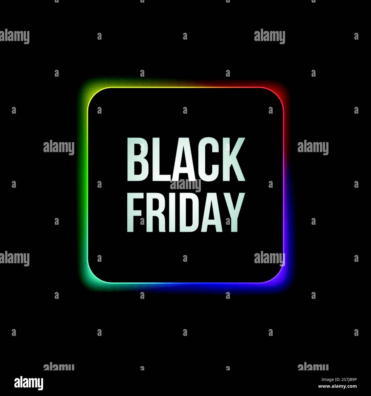 Black Friday square icon with rainbow glow. Sale vector banner. Design ...