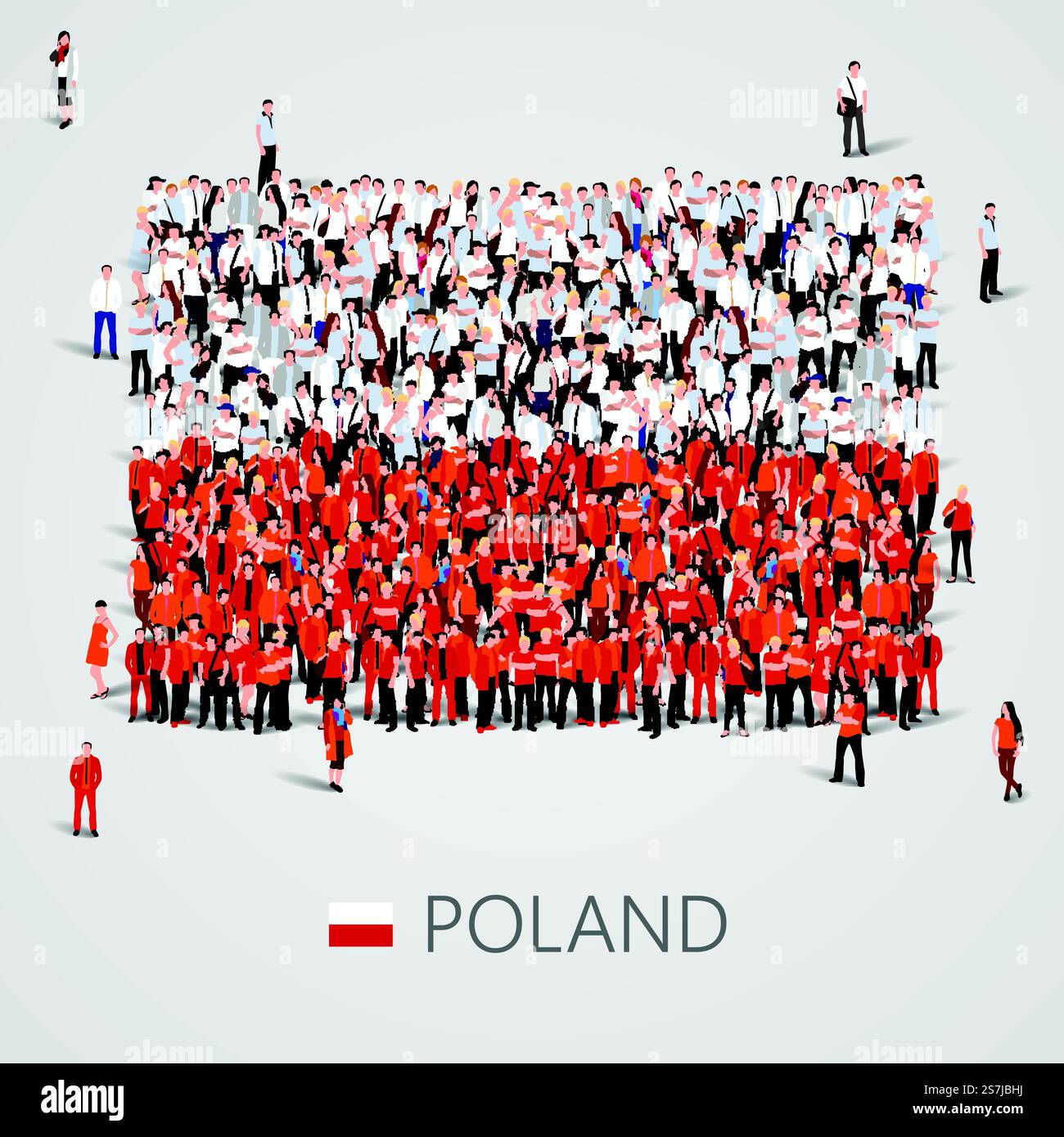 Large group of people in the shape of Poland flag. Vector illustration ...