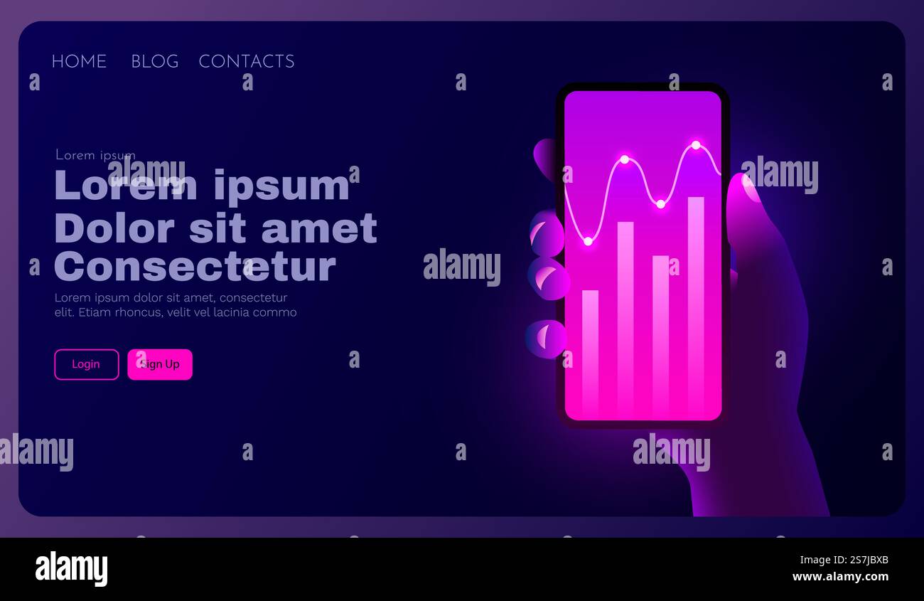 Futuristic hi tech mobile technology concept. Market trend graphs ...