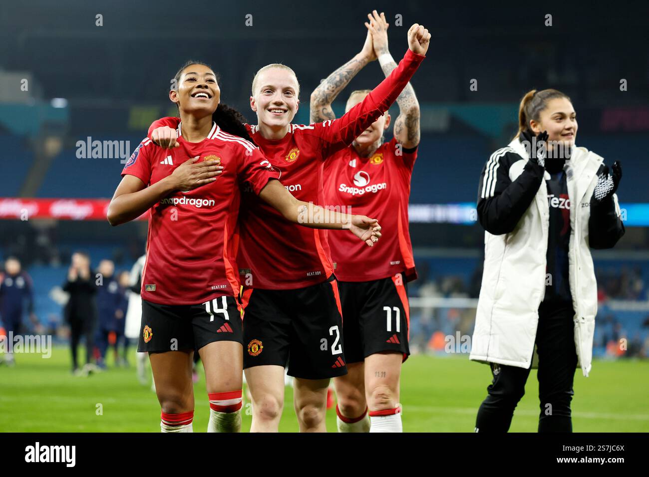 Manchester United's Jayde Riviere (left), Anna Sandberg and Leah Galton ...
