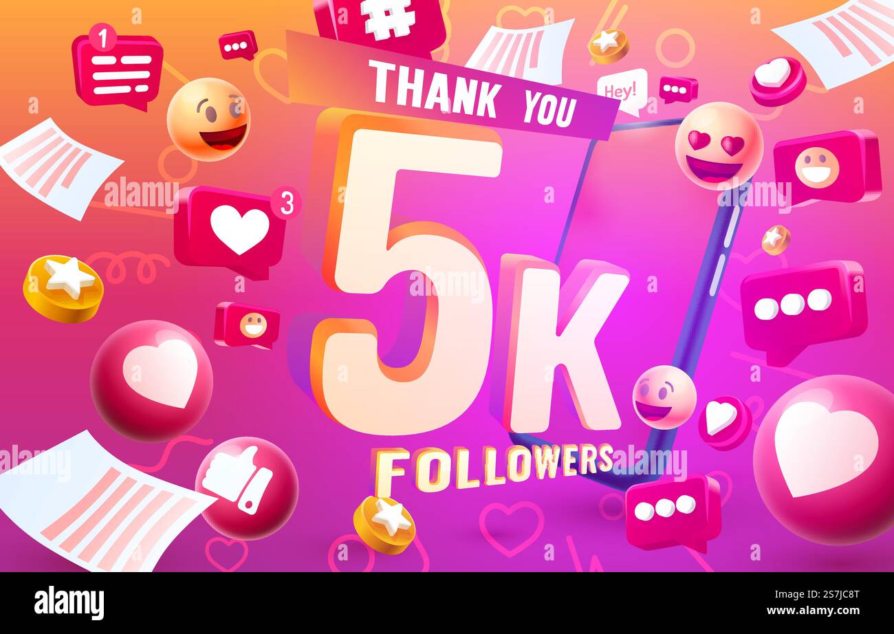 Thank you followers peoples, 5k online social group, happy banner ...