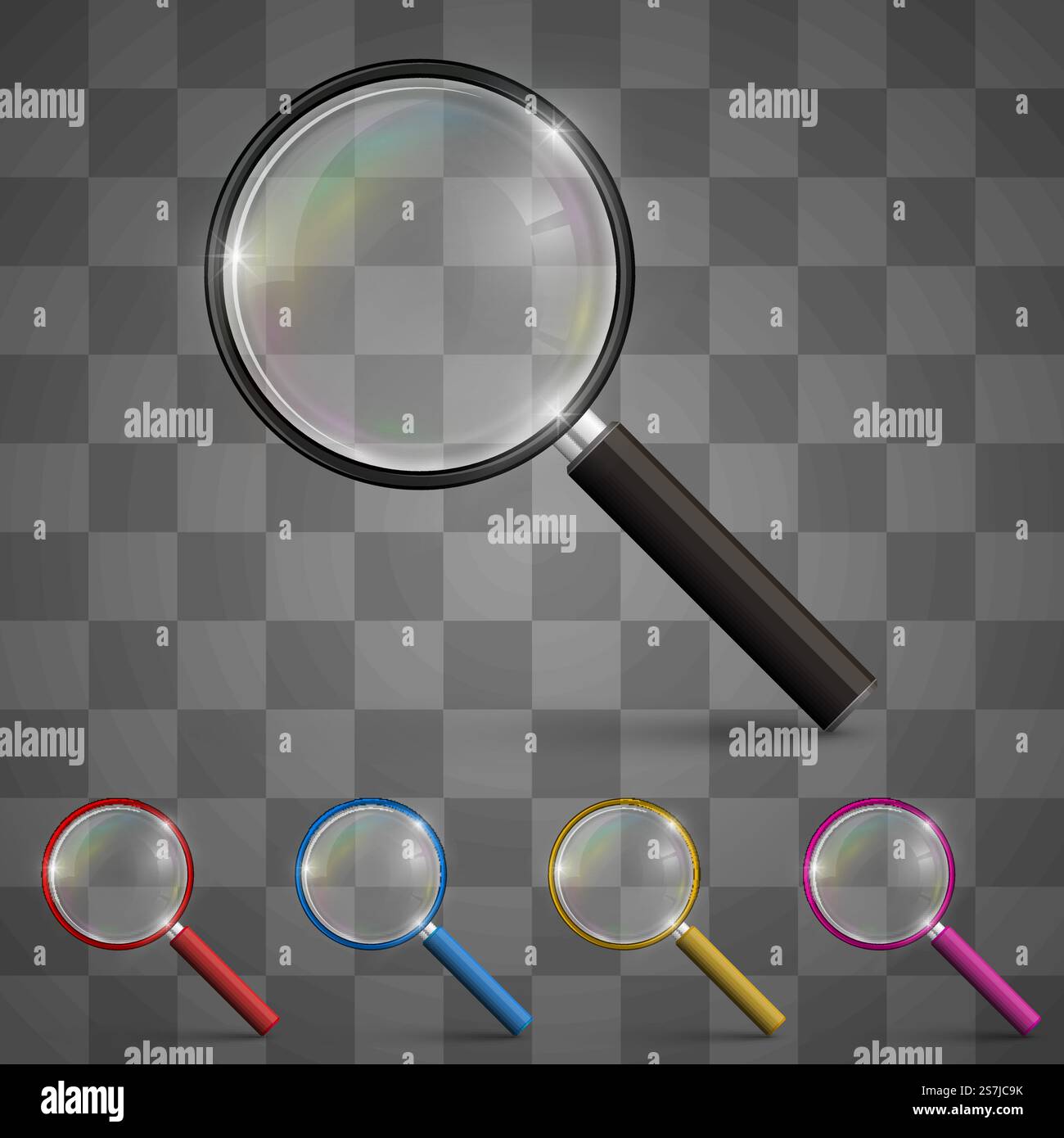 Magnifying glass art set color on a transparent background. Vector ...