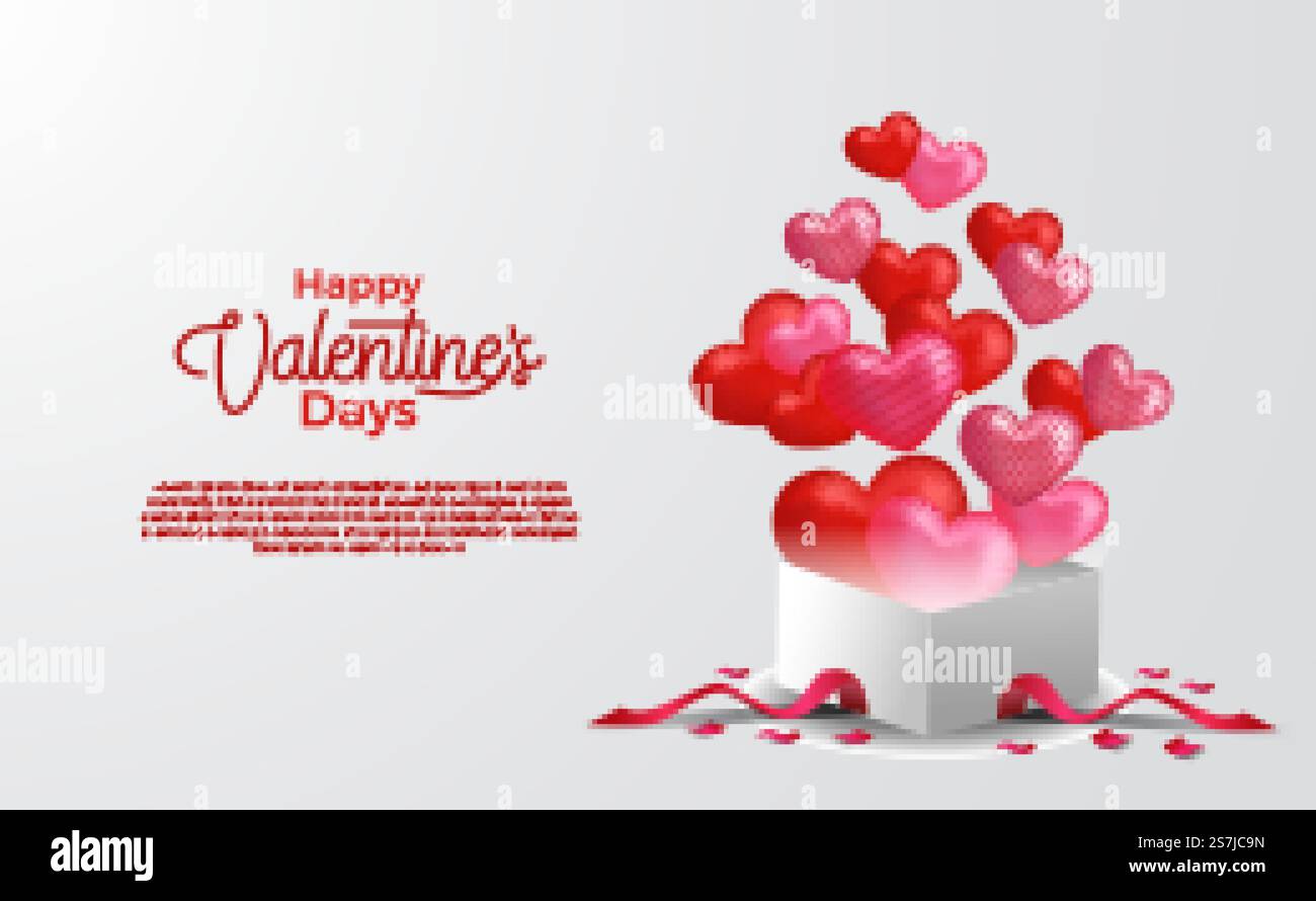 valentine’s day greeting card with 3d box with pop up 3d balloons heart ...