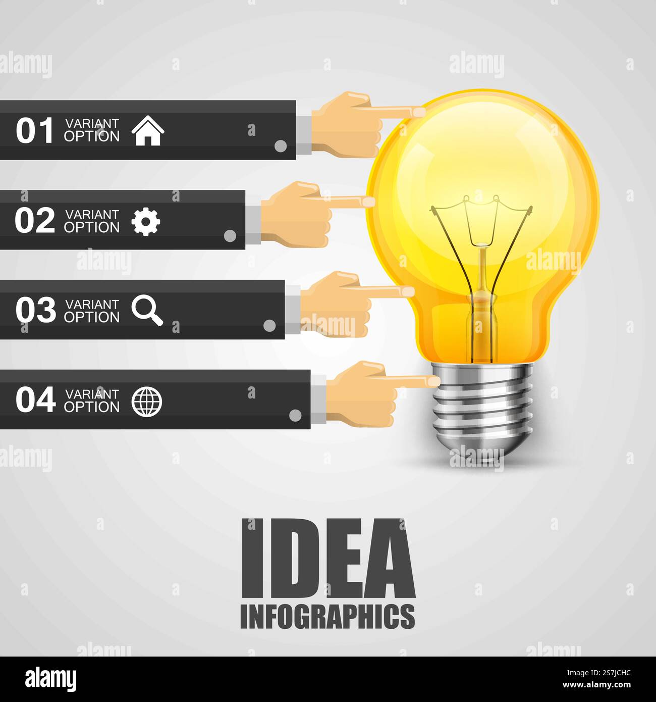 Option hand pointing to the lamp. Vector illustration. Option hand ...