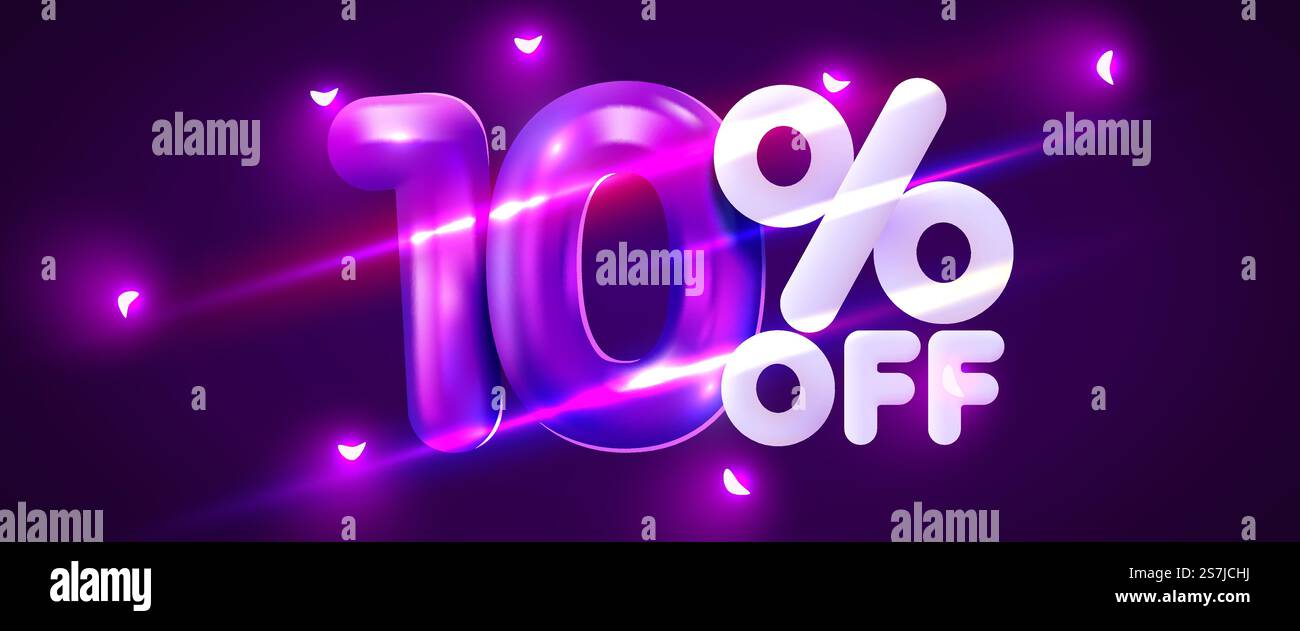 10 percent Off. Discount creative composition. 3d mega sale 10% symbol with decorative objects ...