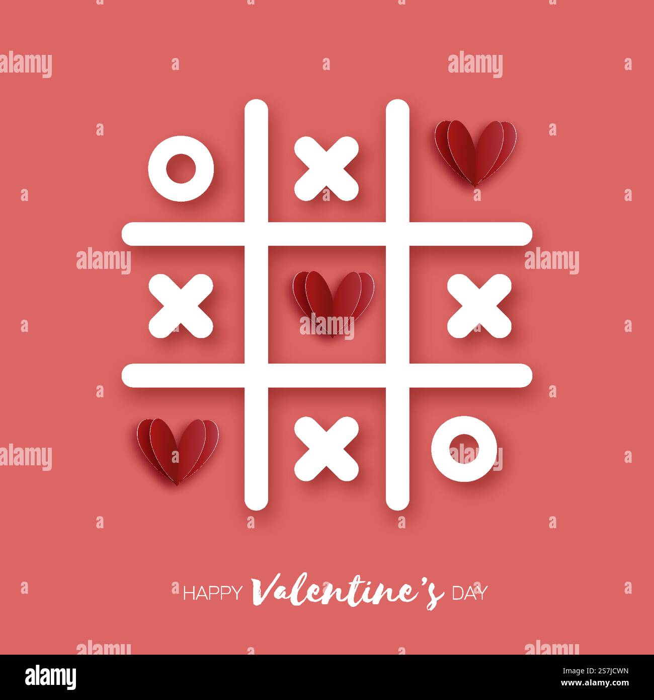 Tic Tac Toe game with Red hearts. Love Romantic holiday. Space for text ...