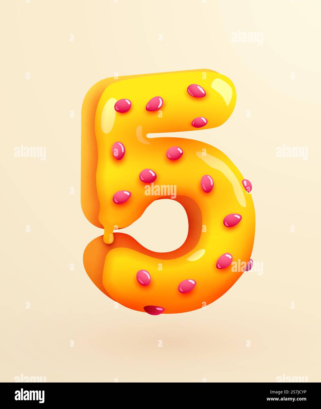 Glazed donut font. Number 5. Number five cake. Dessert style ...
