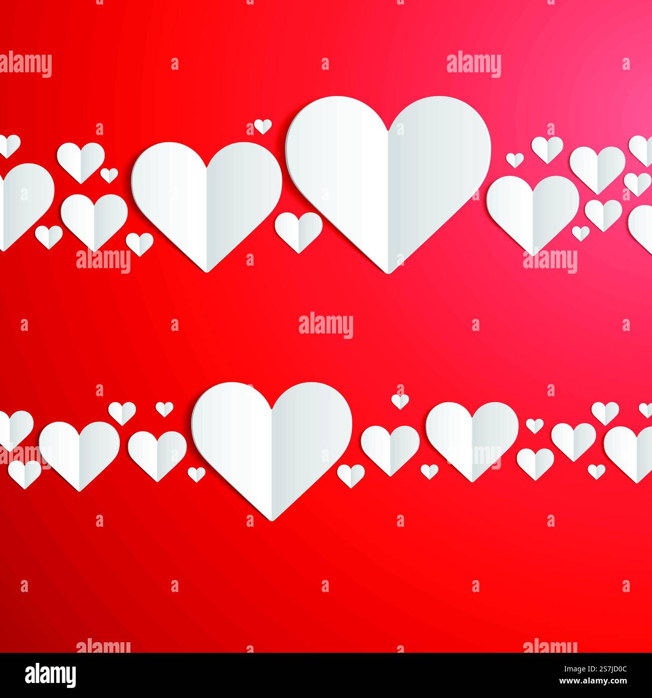 Valentines Day card with lines of cut paper hearts. Valentines Day card ...