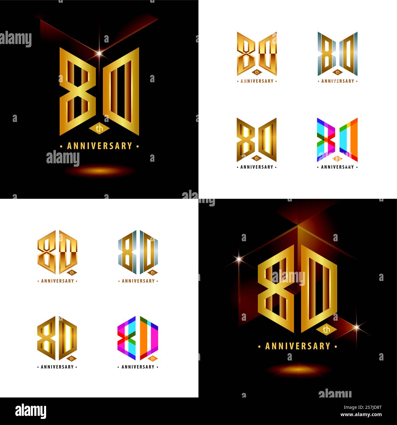 Set of 80th Anniversary logotype design, Eighty years Celebrate ...