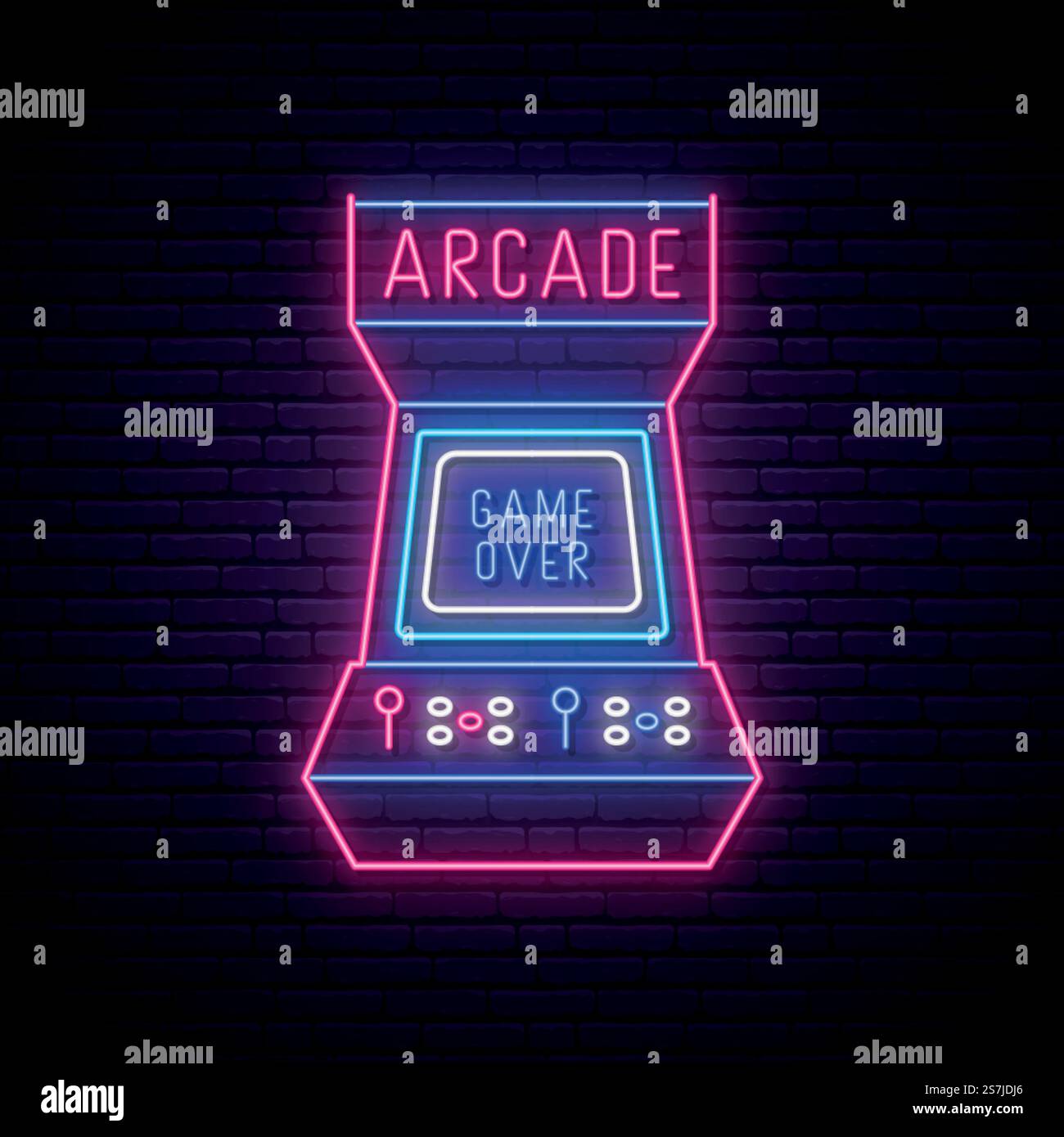 Neon arcade game machine sign . Glowing entertainment emblem, bright ...