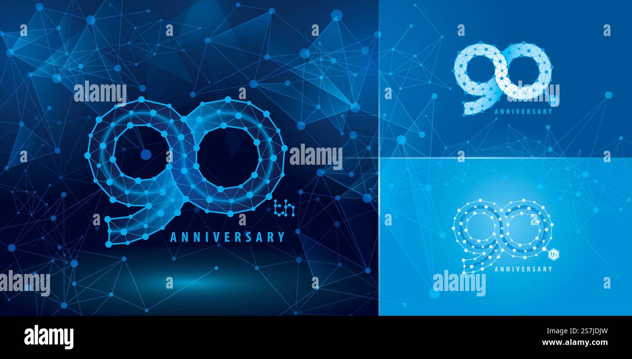 Set of 90th Anniversary logotype design, Ninety years Celebrating ...