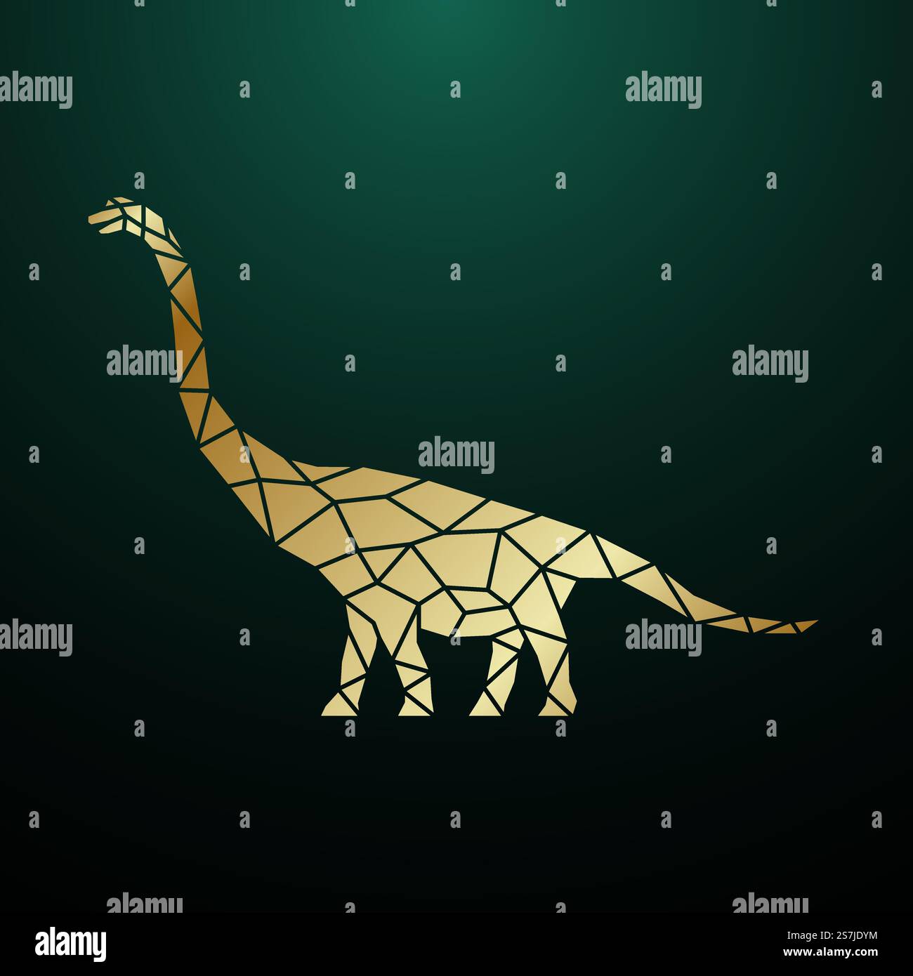 Golden geometric Brachiosaurus dinosaur illustration. Polygonal ...