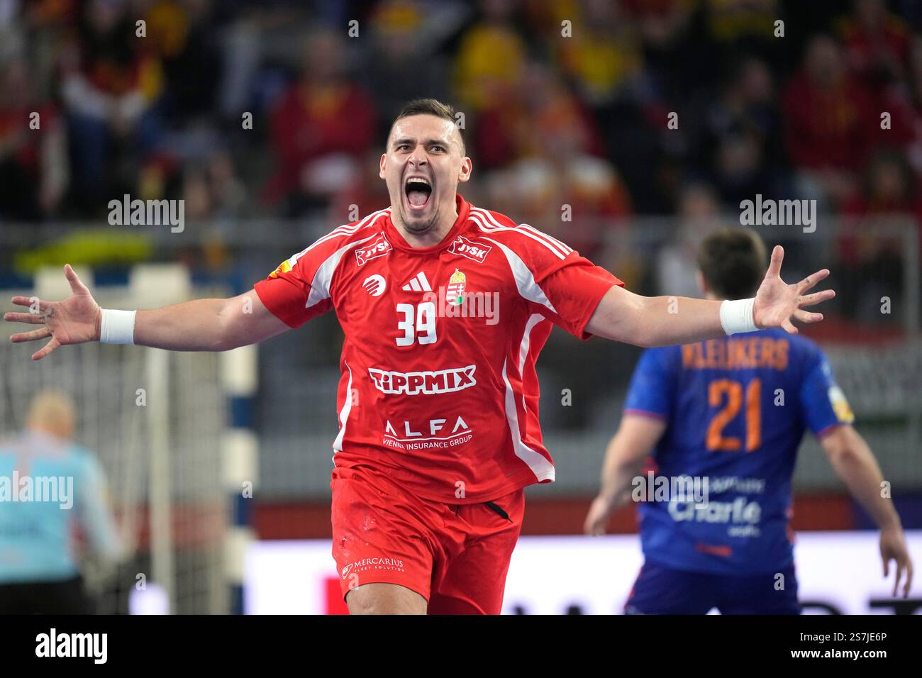 Hungary's Richard Bodo celebrates after scoring during the preliminary ...