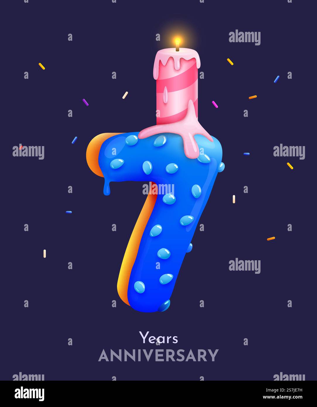 Birthday cake font number 7 with candle. Seven year anniversary. Tasty ...