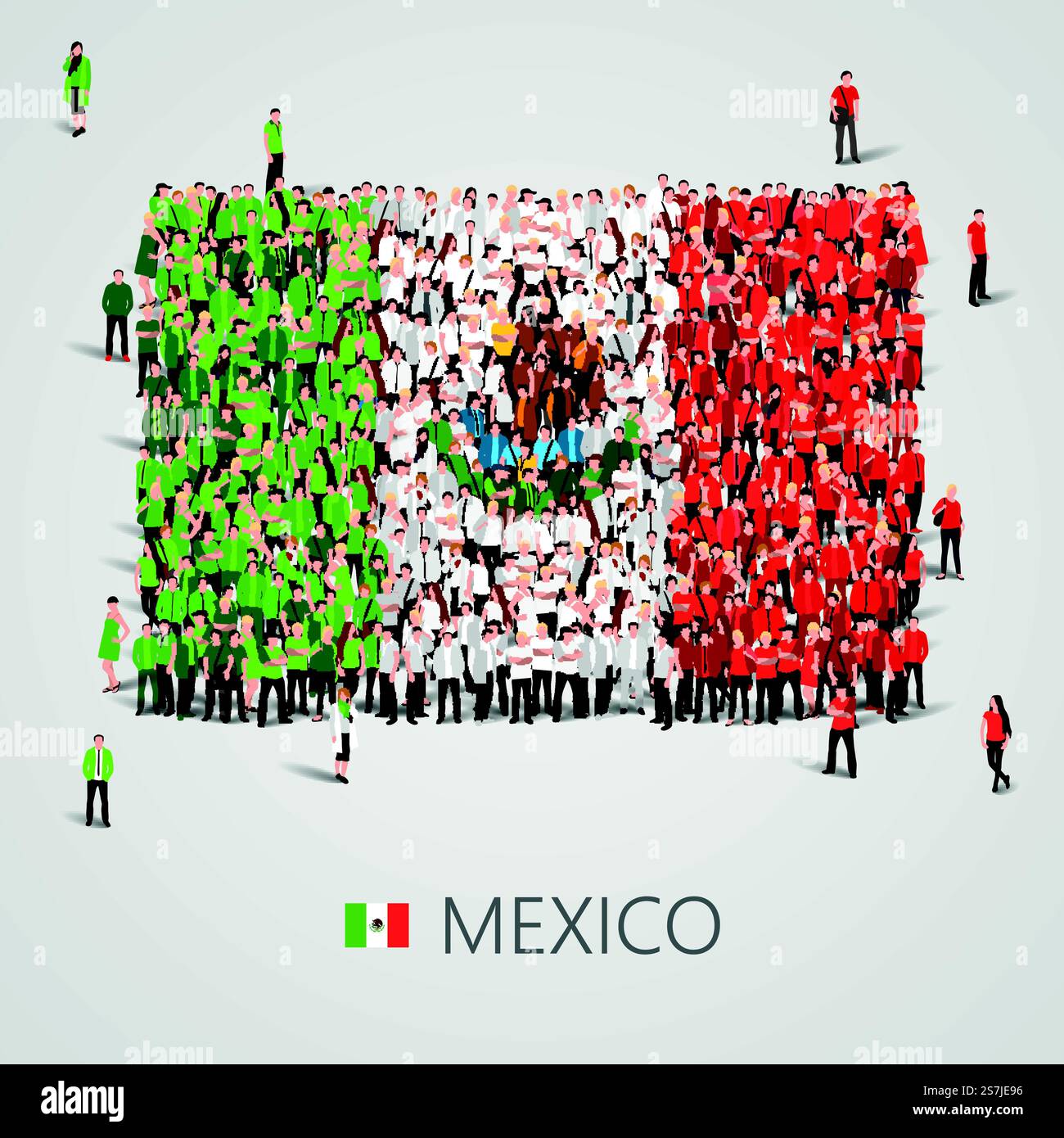 Large group of people in the shape of Mexican flag. United Mexican ...
