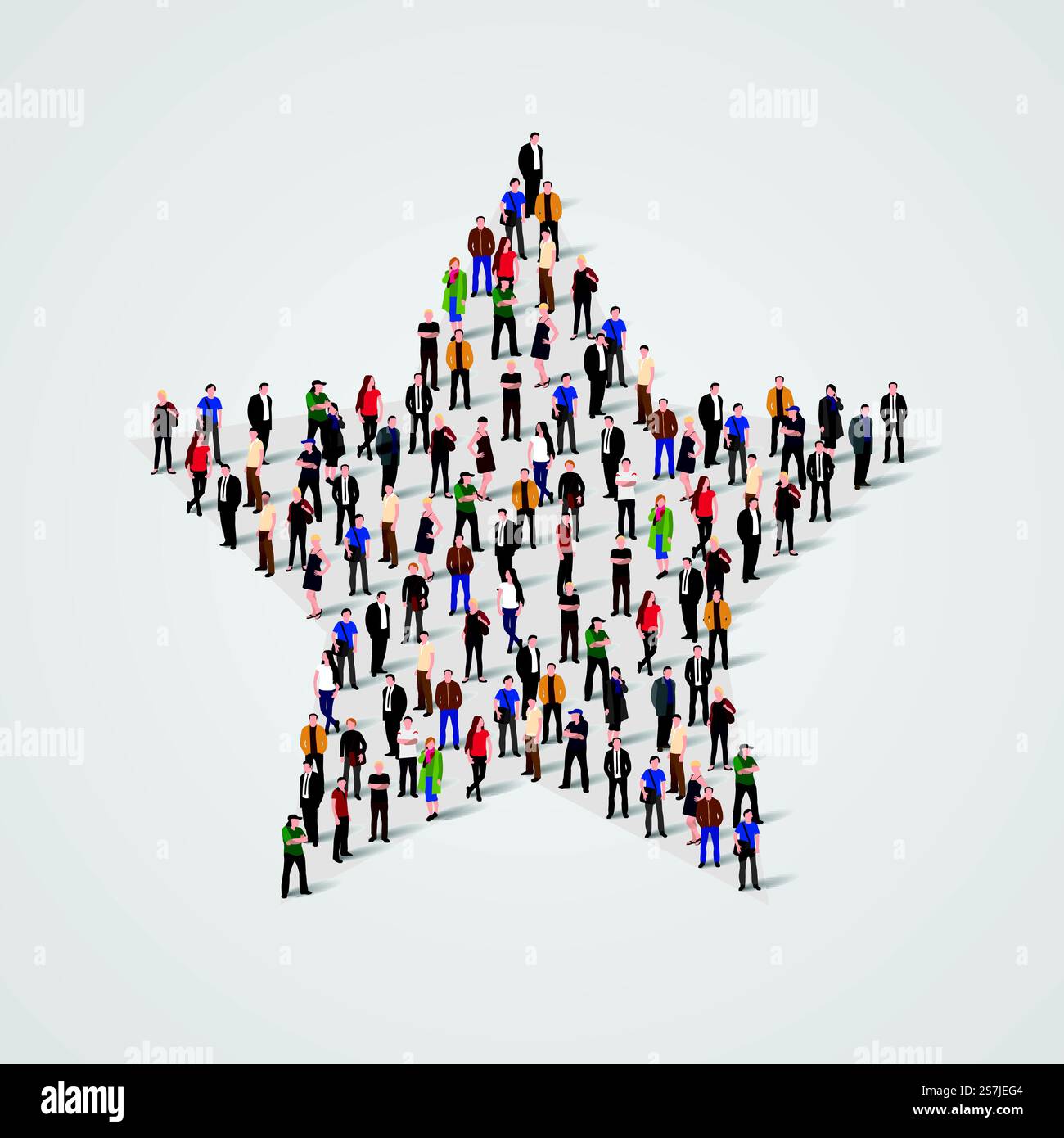 Big group of people standing in a star sign. Vector. Big group of ...