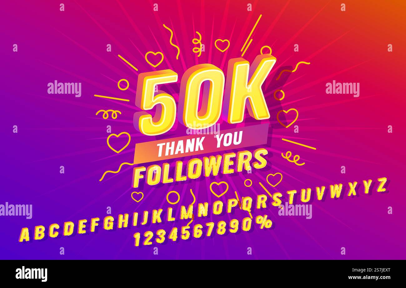 Thank you 50k follower font set collection, letters and numbers symbol ...