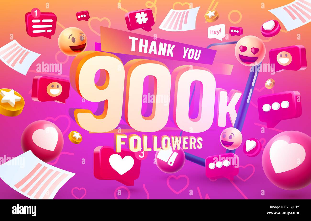 Thank you followers peoples, 900k online social group, happy banner ...