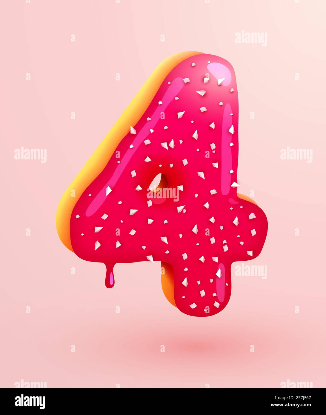 Glazed donut font. Number 4. Number four cake. Dessert style ...