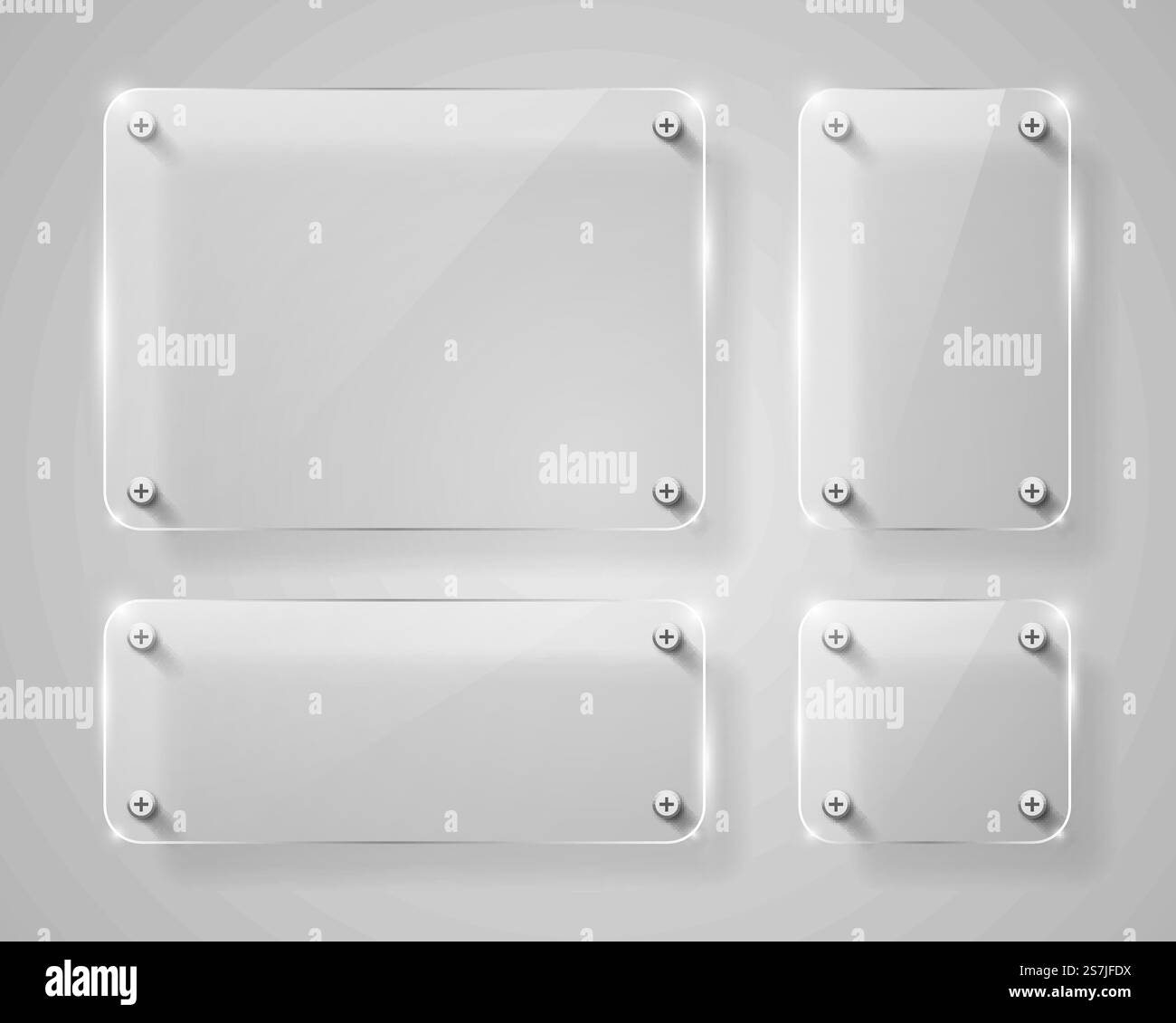 Realistic horizontal transparent glass frame with shadow, set ...