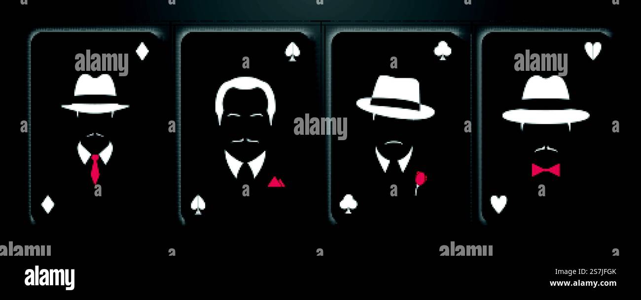 Four aces with mafia men silhouettes. Playing card set. Stock vector ...