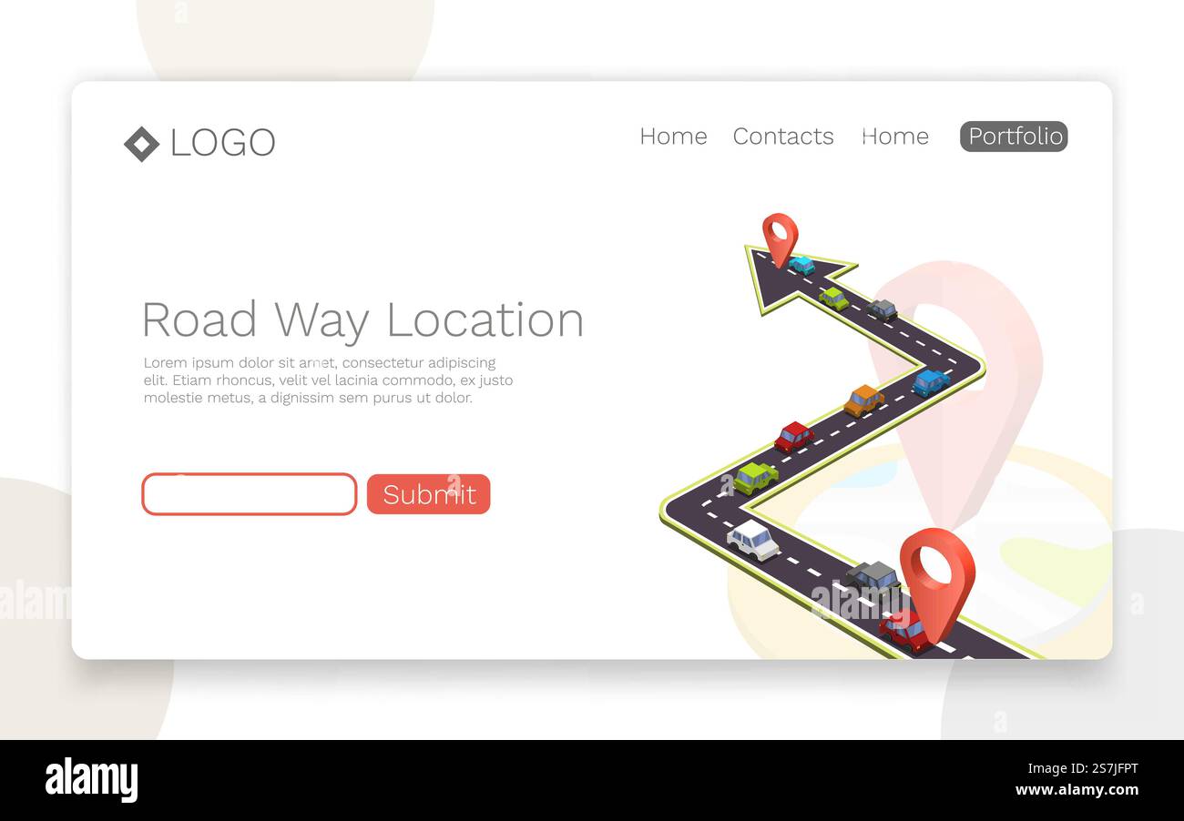 Paved path on the road, Road isometric location, Landing page concept ...