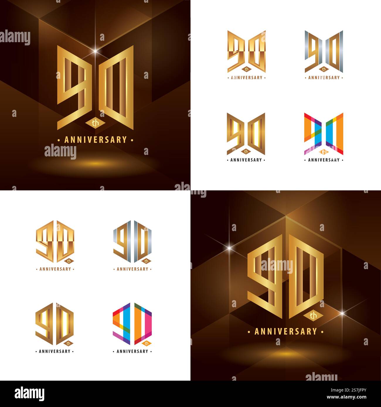 Set of 90th Anniversary logotype design, Ninety years Celebrate ...