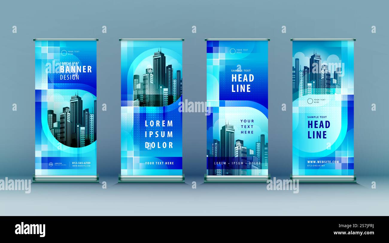 Business Roll Up Set. Standee Design. Banner Template, Abstract Blue ...