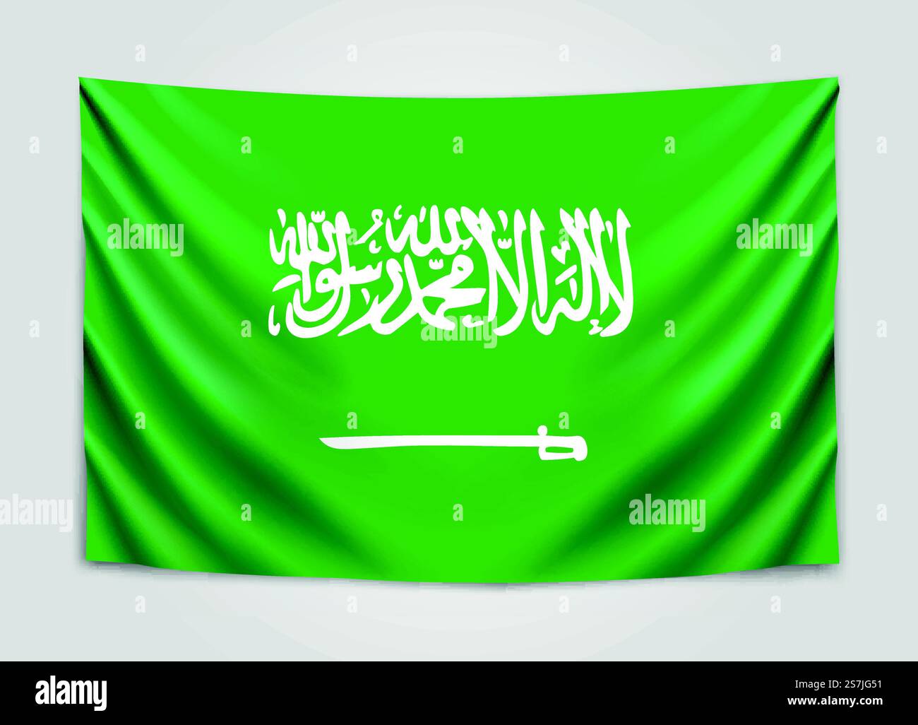 Hanging flag of Saudi Arabia. Kingdom of Saudi Arabia. National flag ...