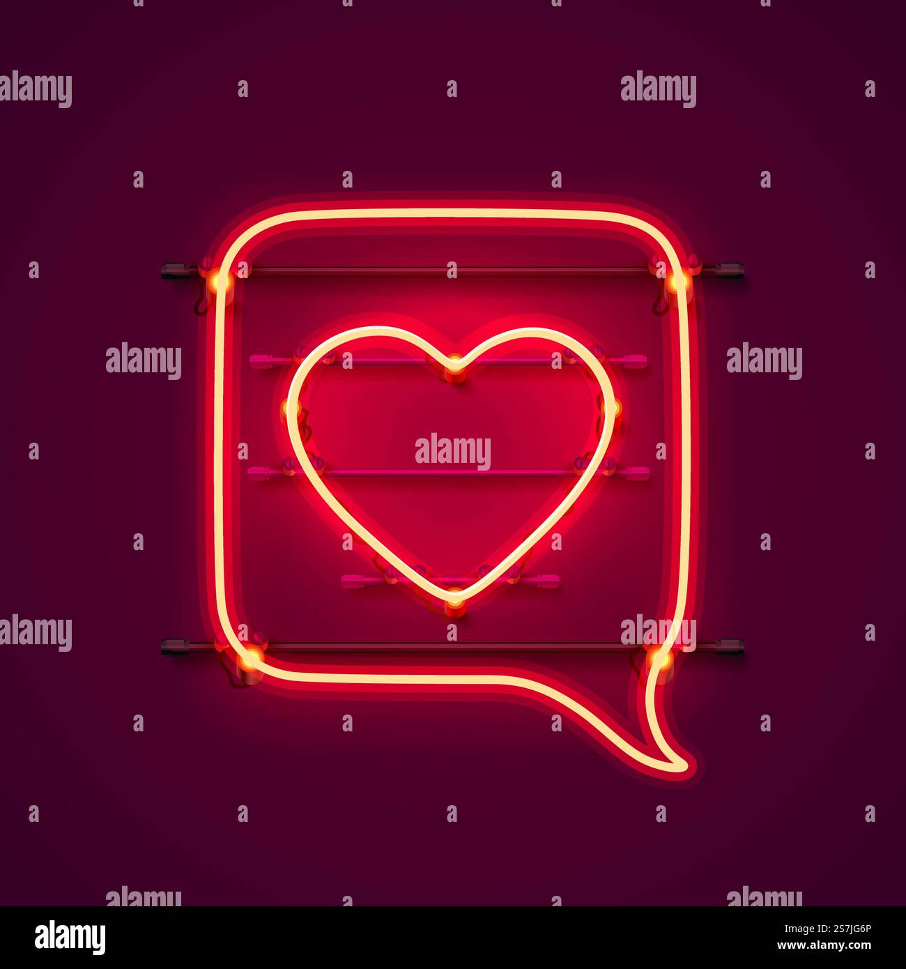 Neon frame chat sign in the shape of a heart. template design element ...