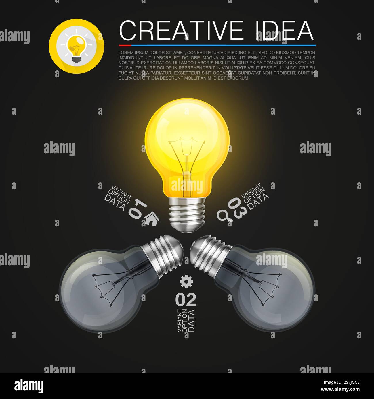 Creative idea, Idea lamp, Light Black background , Vector infographic ...