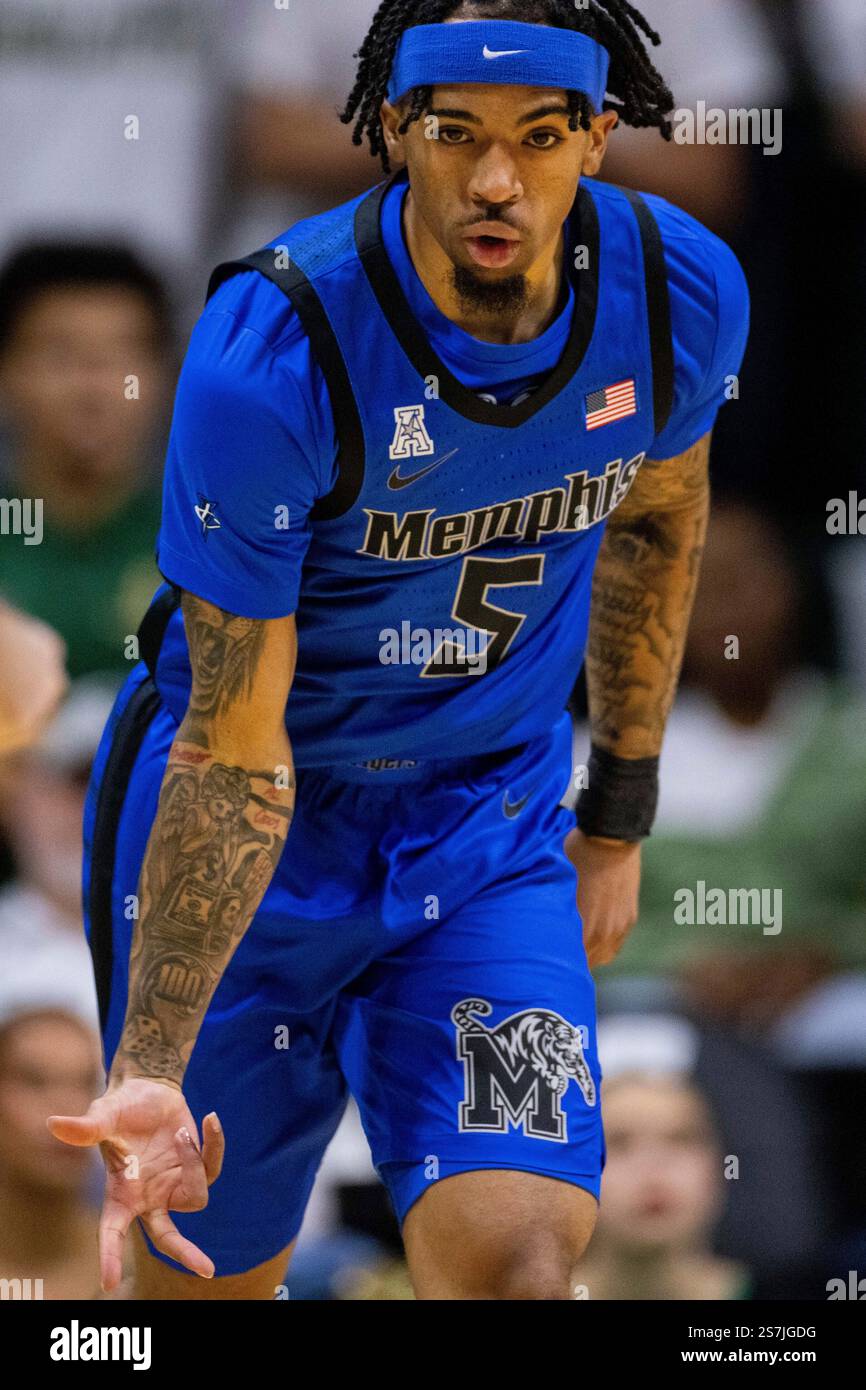 Memphis forward Tyreek Smith (5) celebrates a three point basket ...