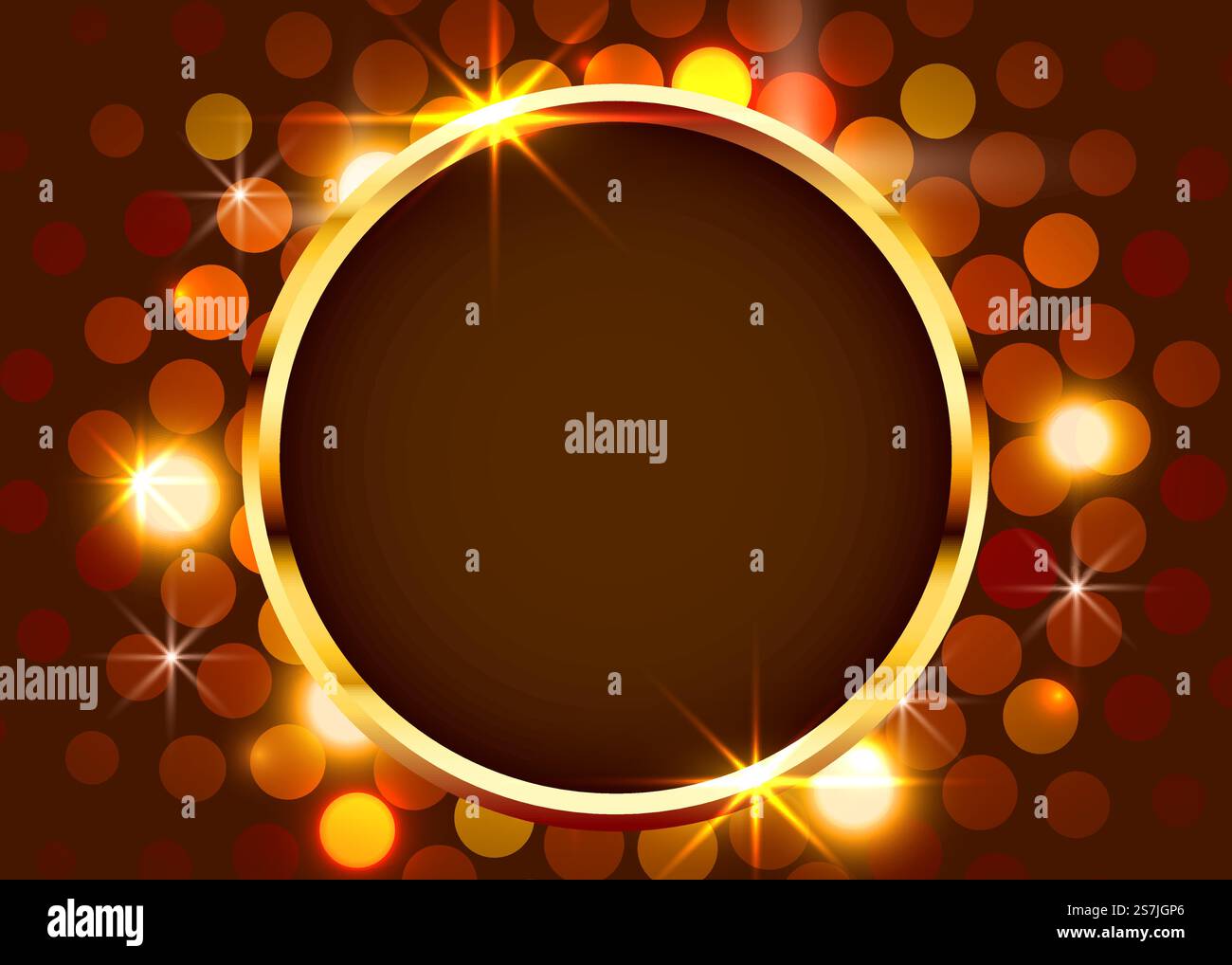 Gold shiny vintage circle border on bright background. Golden luxury ...