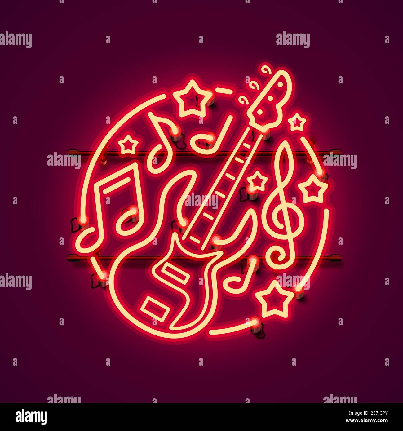 Neon label music rock banner. template design element. Vector ...
