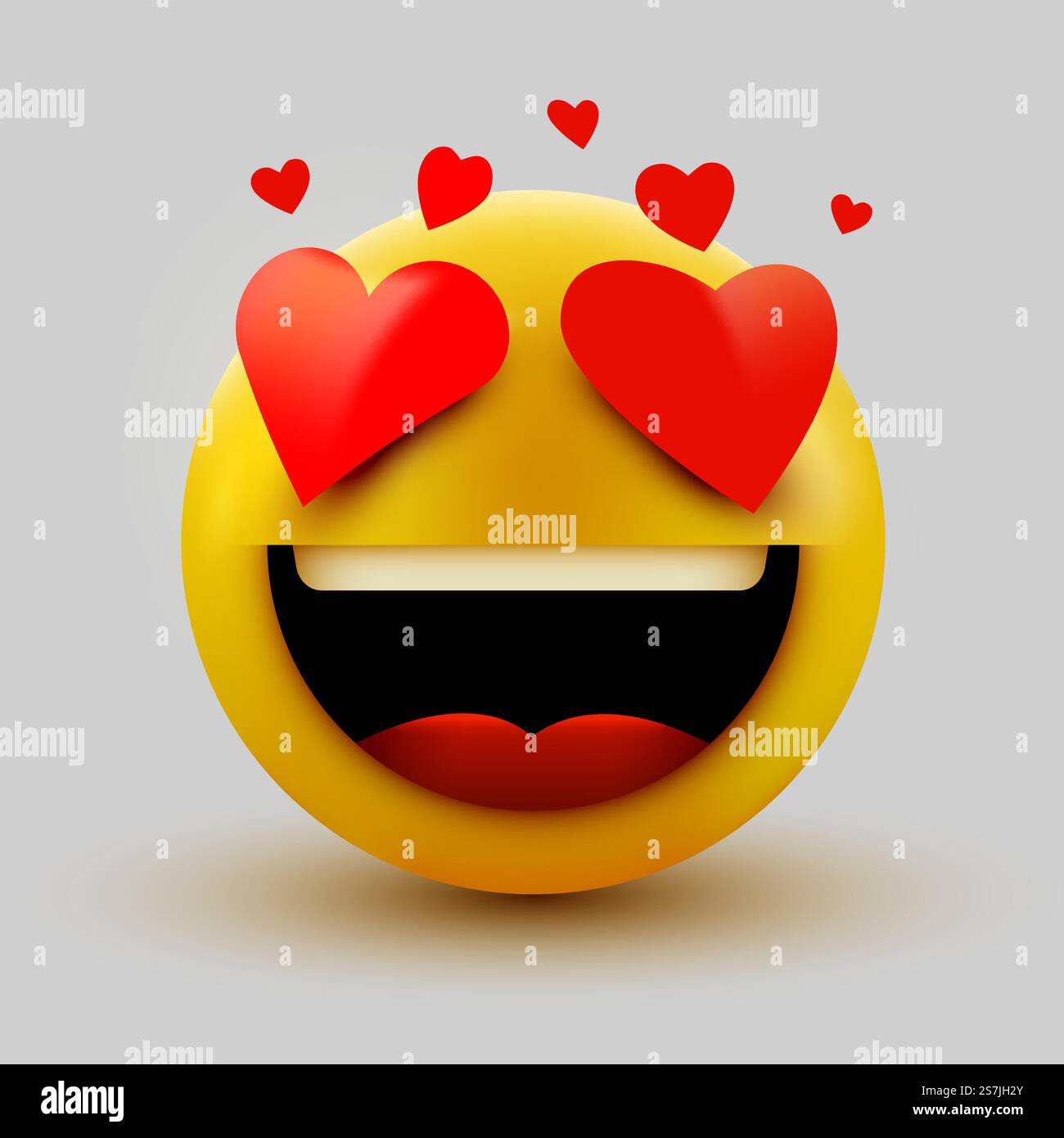 Smile in love emoticon icon, love hearts in eyes. Vector emoticon emoji flat heart in the eyes ...