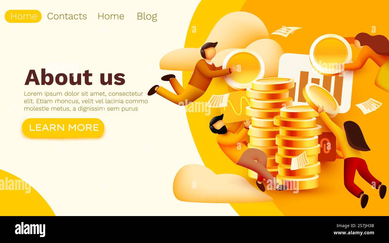 Modern banner template with tiny people and economy management. User Interface Development ...