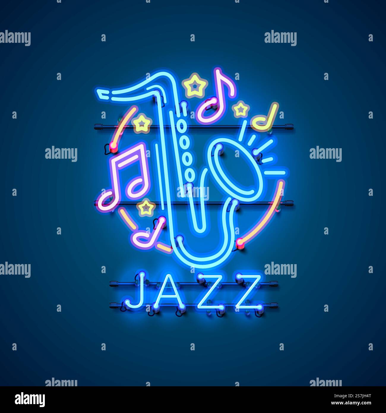 Neon label music jazz banner. template design element. Vector ...