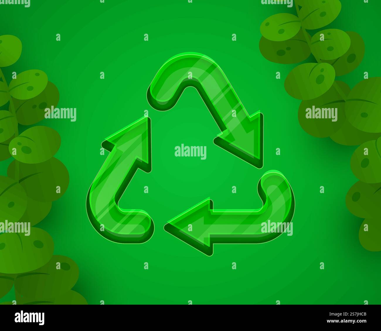 Recycling sign, triangular looped arrows, green icon white background ...