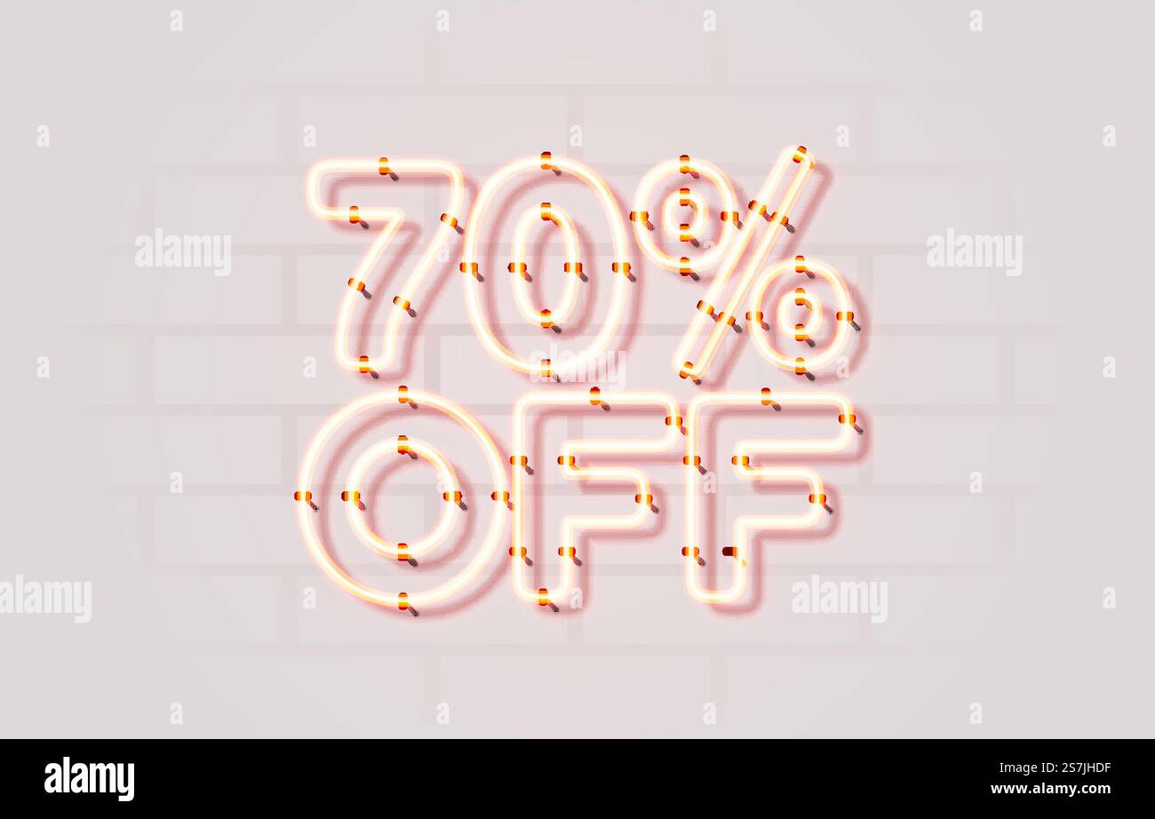 Neon 70 off sale banner. Sign board promotion. Vector illustration ...