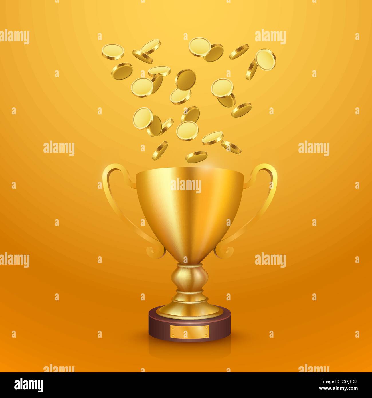 The winner cup with flying gold coins. Vector illustration Stock Vector ...