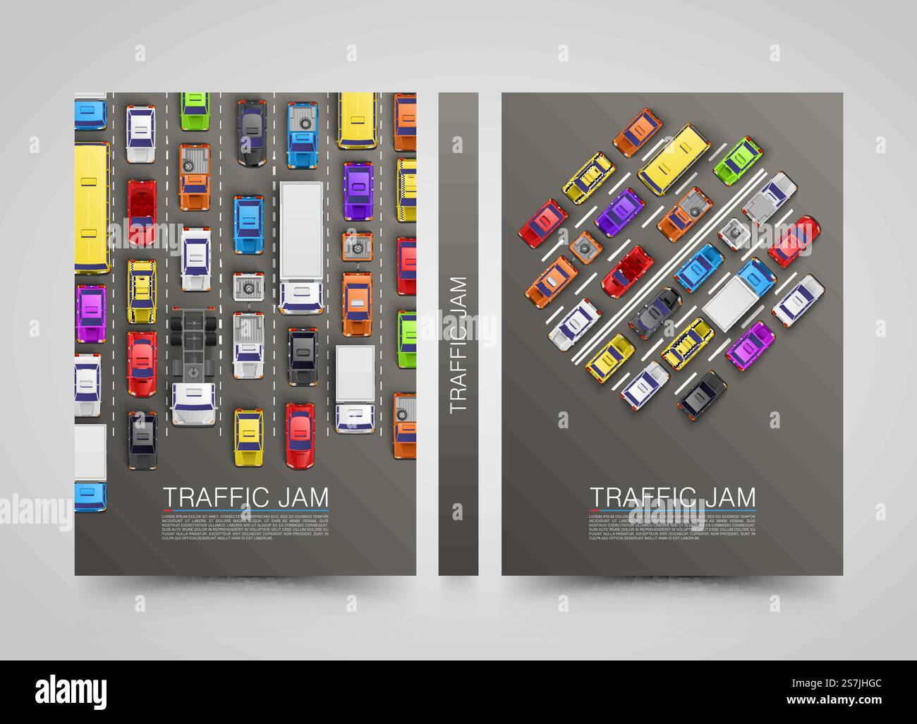 Modern transport vertical banners. Road flyer set. Traffic jam ...