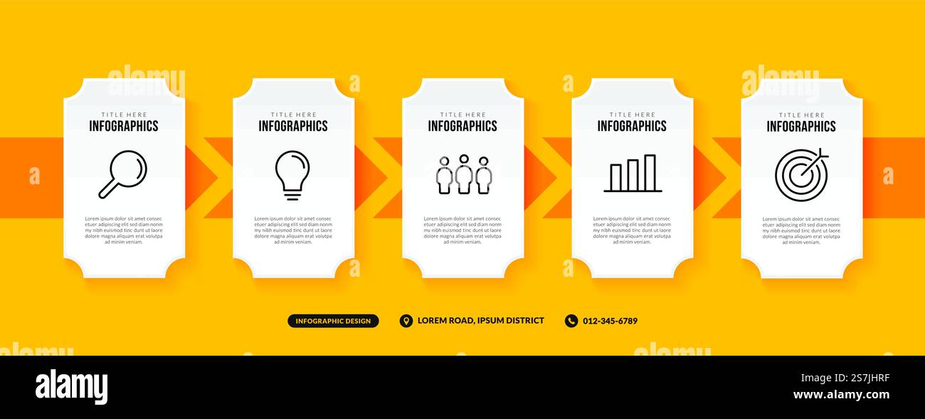 5 options infographic template on yellow background, business workflow ...