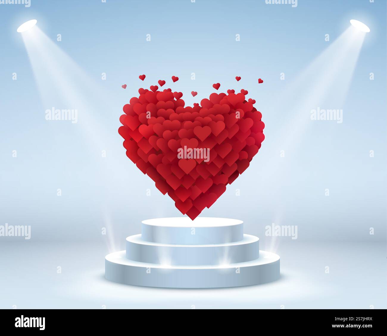 Happy Valentines Day greeting postcard podium with lighting, Vector ...