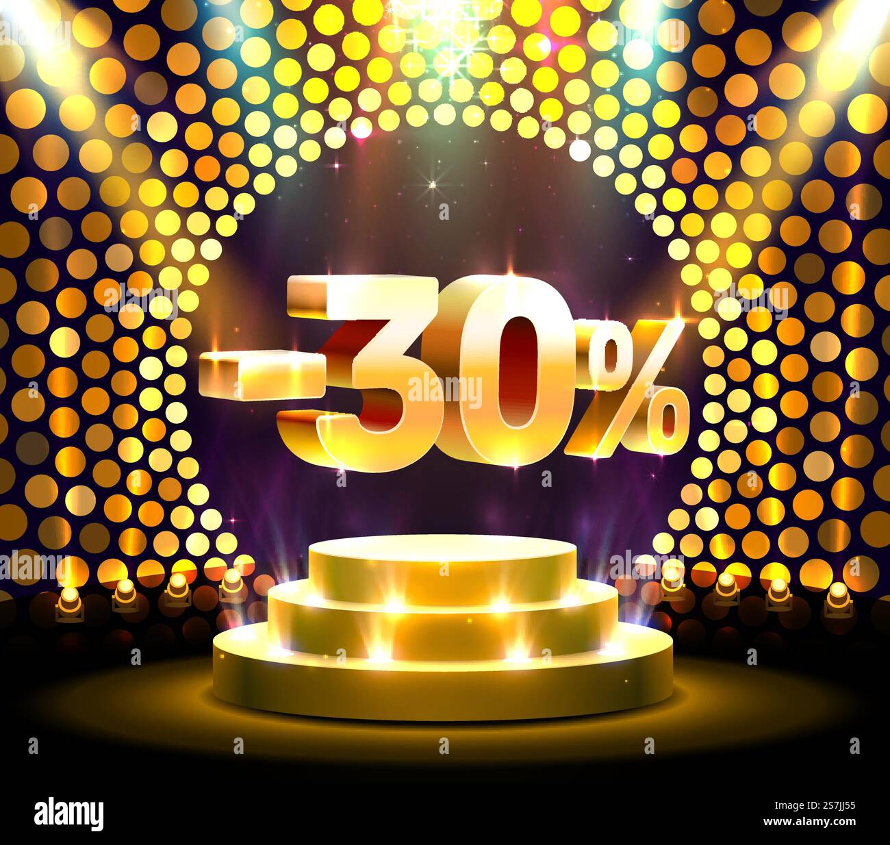 Podium action with share discount percentage 30. Vector illustration ...