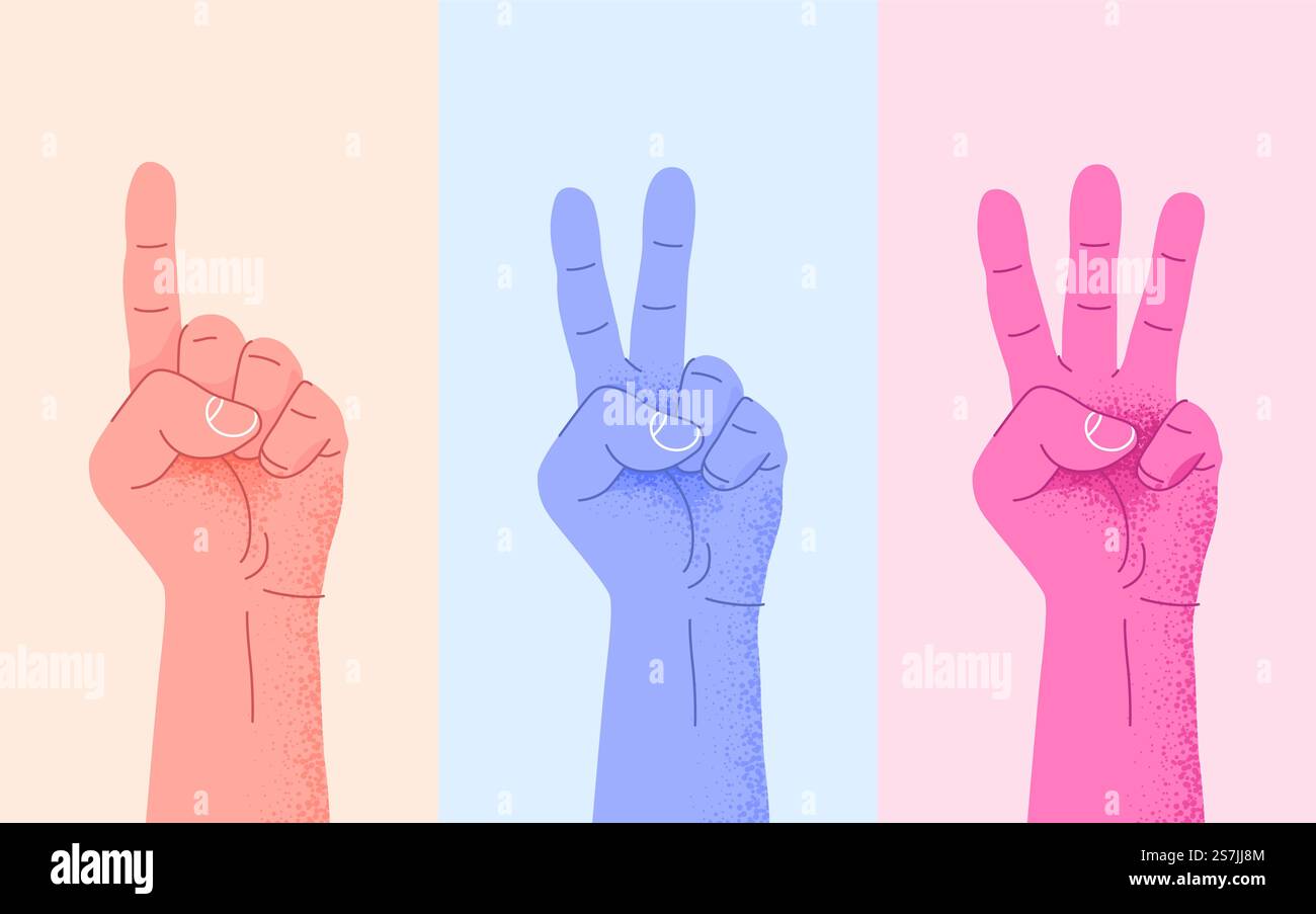 Set of counting one two three hand sign. Three steps or options concept ...