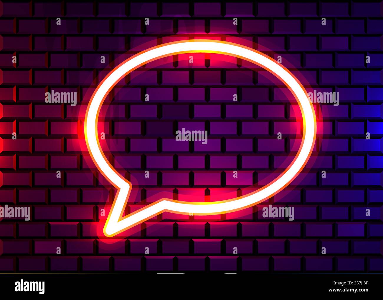 Neon chat bubble sign on dark brick wall background. Las Vegas concept ...