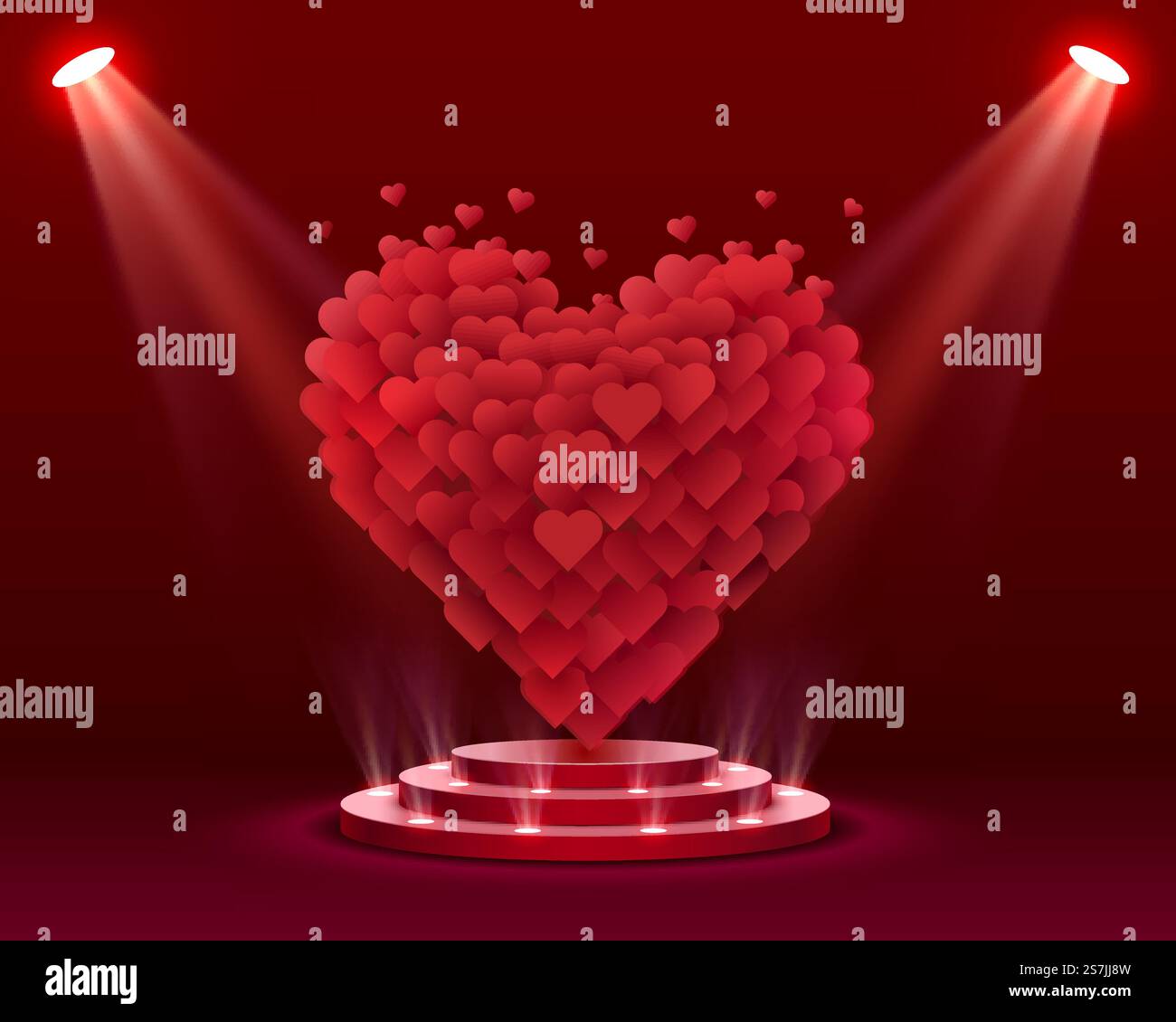 Happy Valentines Day greeting postcard podium with lighting, Vector ...