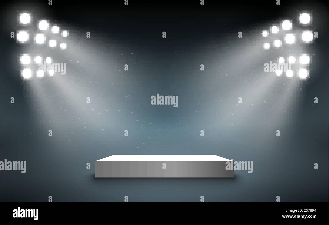 Stage podium with light presentation pedestal. Award illuminated show ...