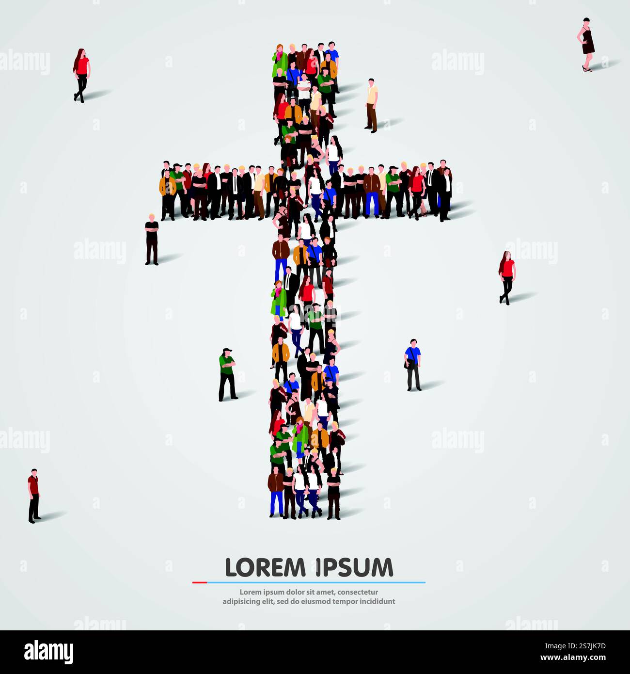 Large group of people in the shape of cross. Vector illustration. Large ...