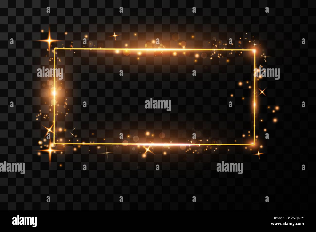 Vector golden frame with lights effects. Shining rectangle banner ...